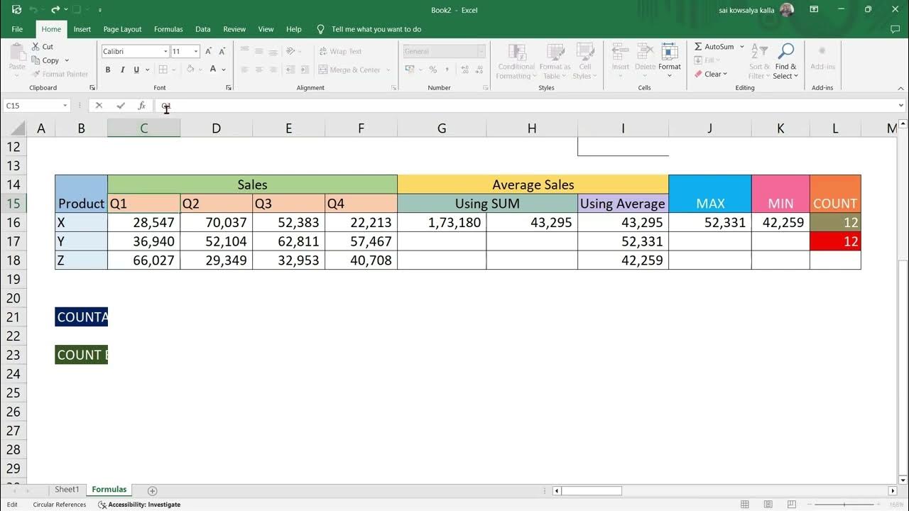 How to use Excel Functions? COUNT, COUNTA, COUNT BLANK || Excel Tutorial for Beginners in telugu ...
