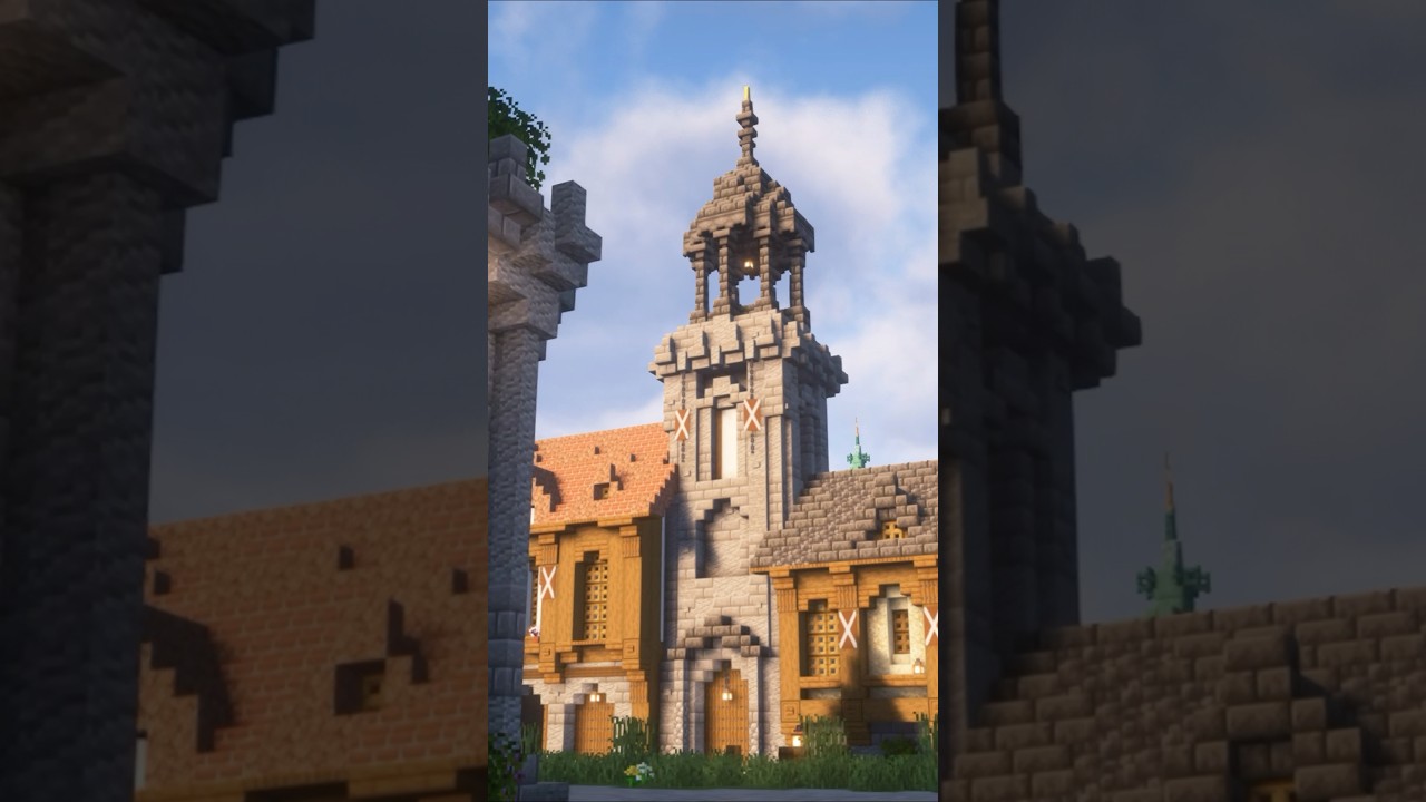 A sturdy medieval tower with stone walls and a peaked roof #minecraft # ...