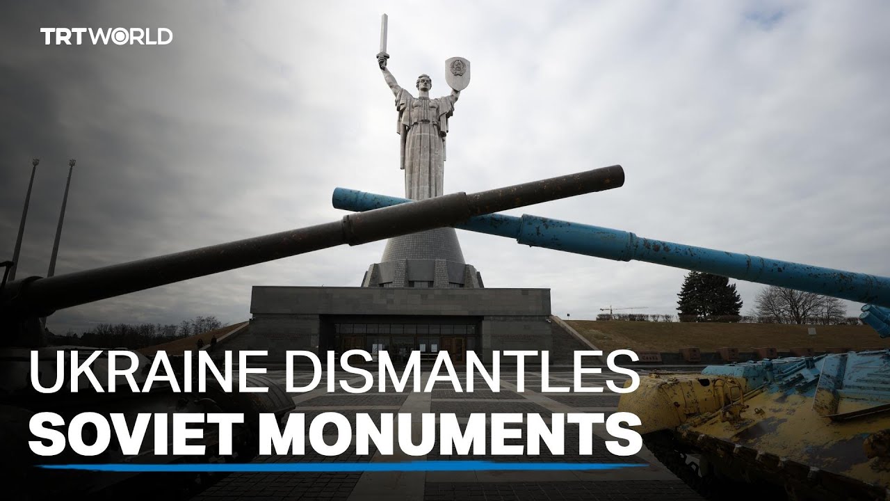 Ukraine tearing down Soviet-era monuments - YouTube