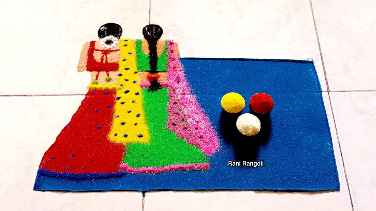Haldi kunku lady Rangoli | Sankranti Special Rangoli Design |2023 haldi ...