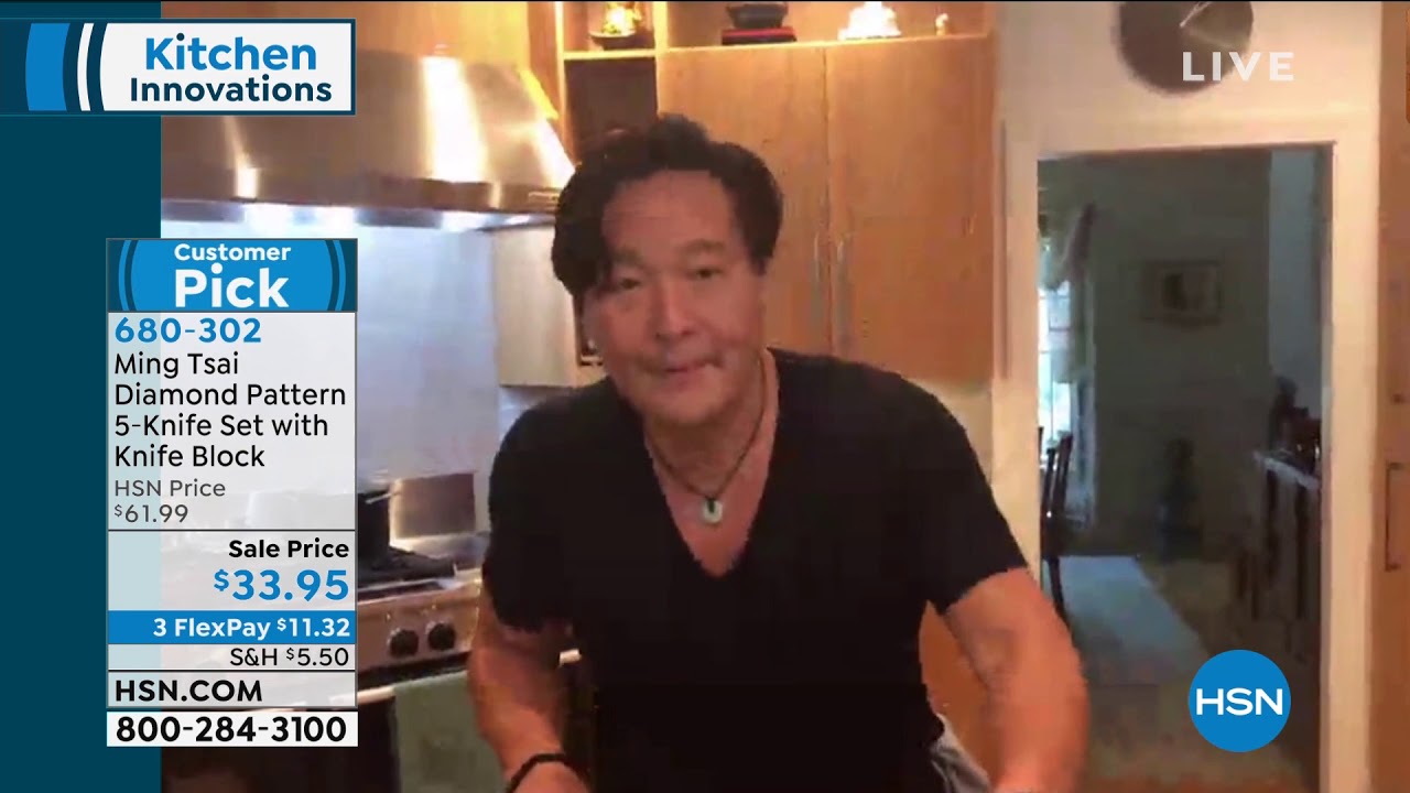Ming Tsai Diamond Pattern 5piece Knife Set with Knife Bl... - YouTube