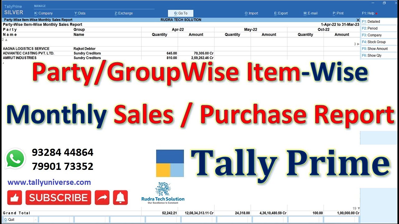 Party wise Item wise Monthly sales Purchase Report In Tally Prime Software - YouTube