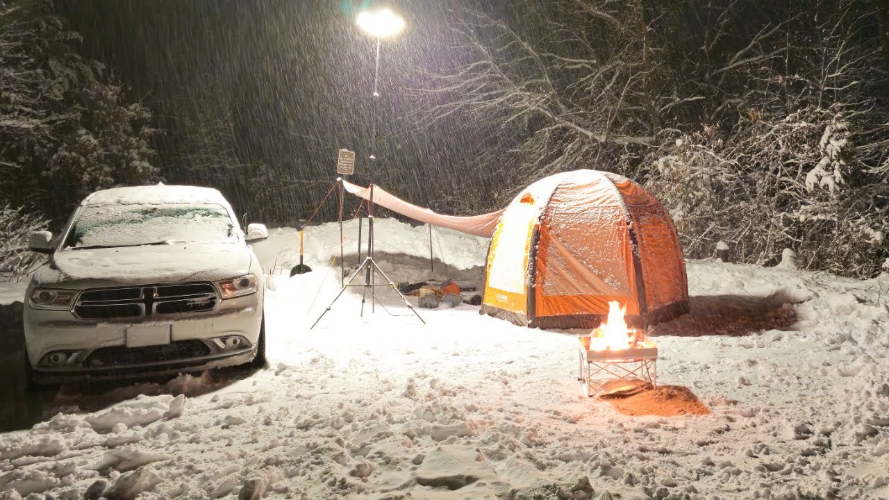 Snowstorm Camping In A Pop-up Tent - YouTube