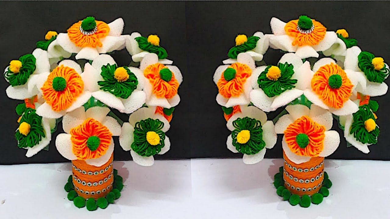 DIY Guldasta from plastic bottle with sponge foam sheet & wool|Best out ...