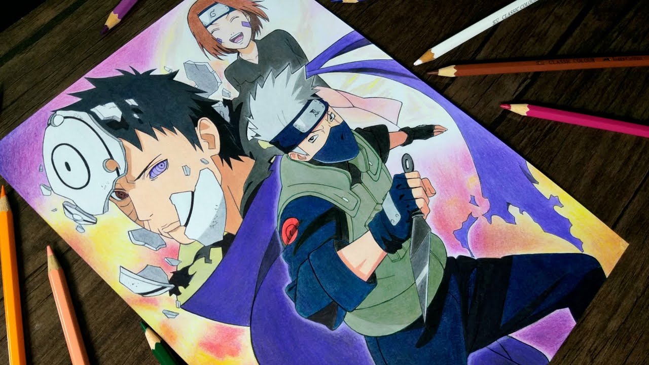 Drawing Kakashi, Obito, Rin | Drawing Obito with broken mask | Naruto ...