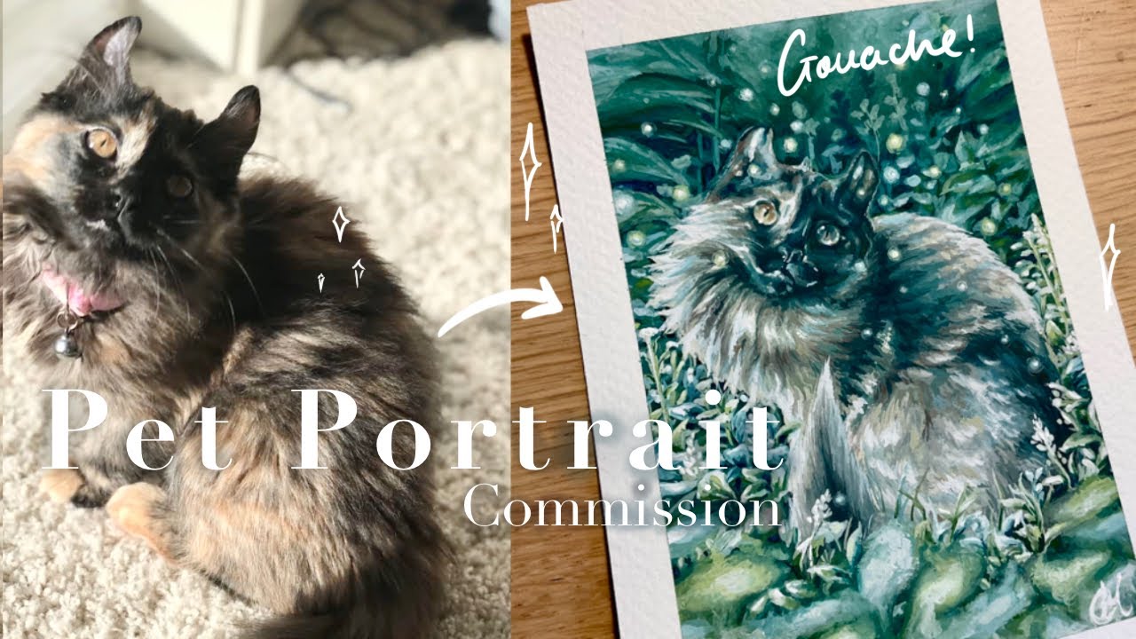 Paint with me Gouache Cat Portrait Commission | How I use Procreate in ...