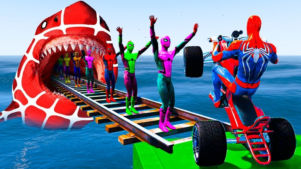GTA 5 Spider Shark Challenge All Races Spider man vs Hulk vs Super Man ...