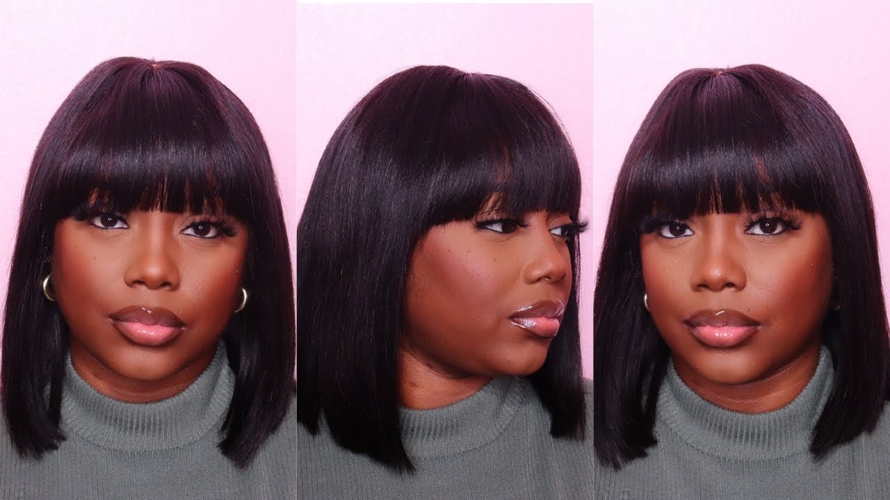 REALISTIC YAKI STRAIGHT BOB WITH BANGS MINIMALIST UNDETECTABLE LACE WIG ...