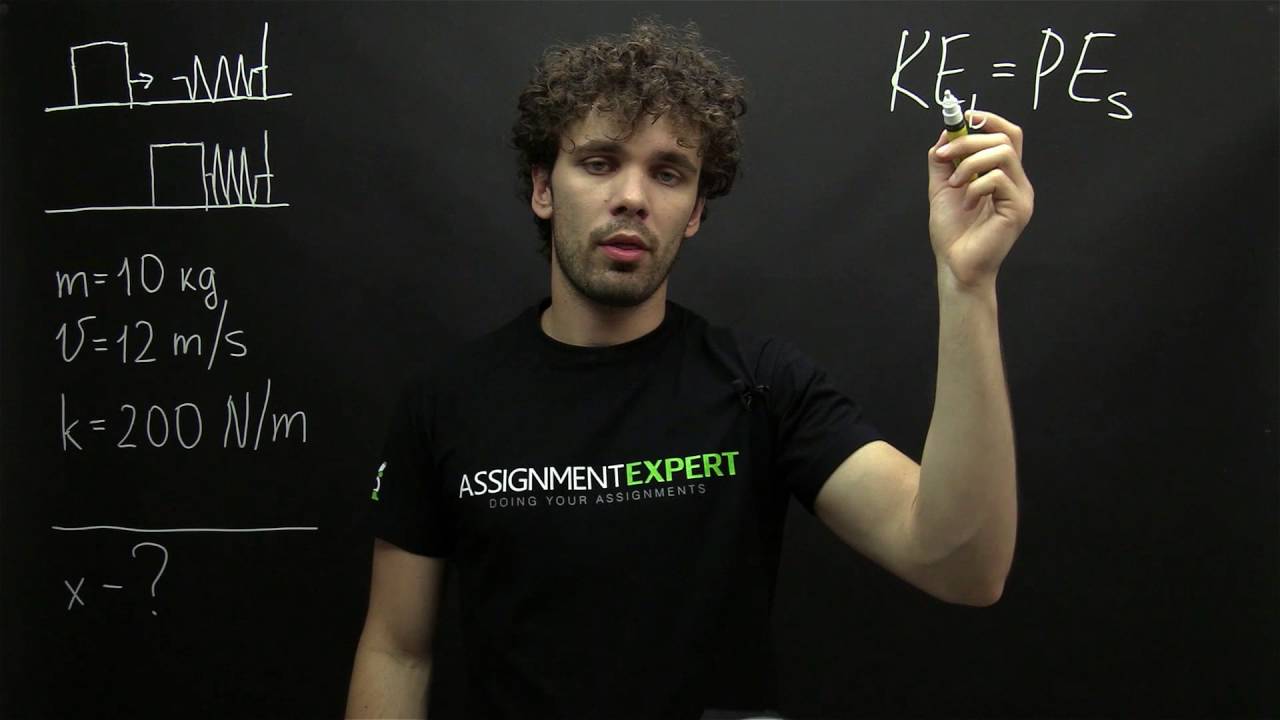 Determining the spring compression after elastic collision with a mass ...