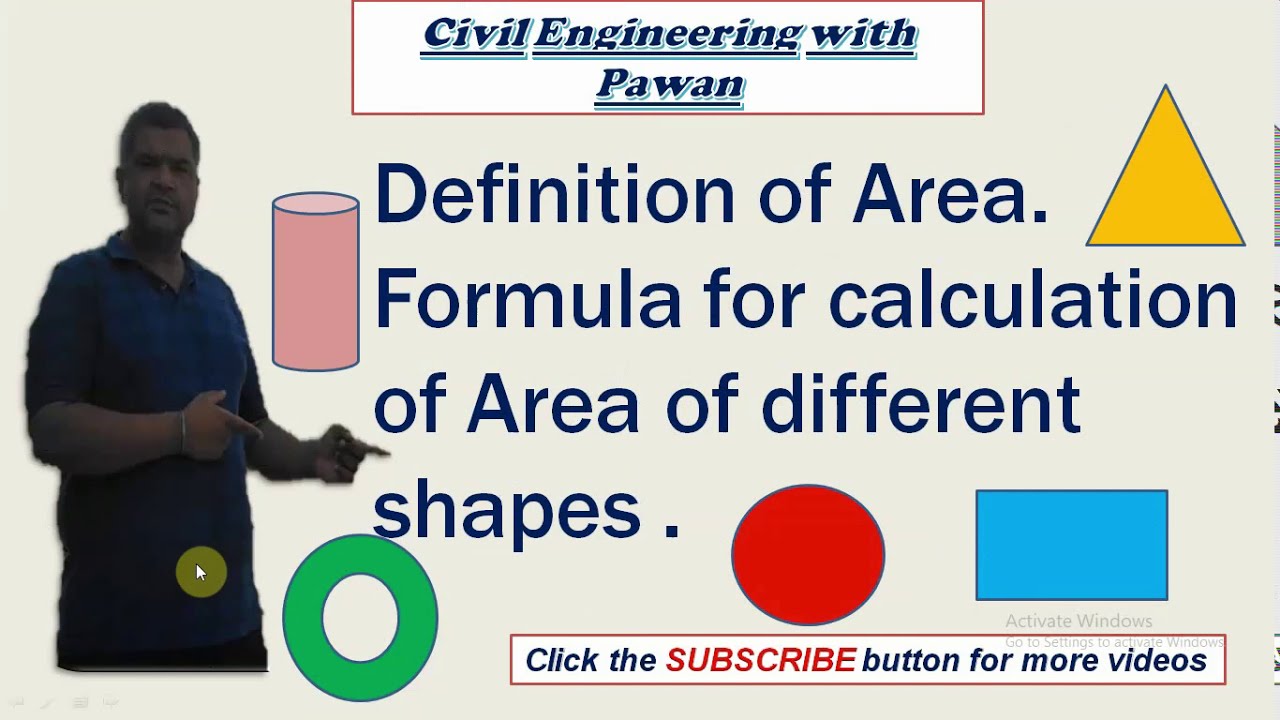 Definition of Area . Formula for calculation of Area of different ...