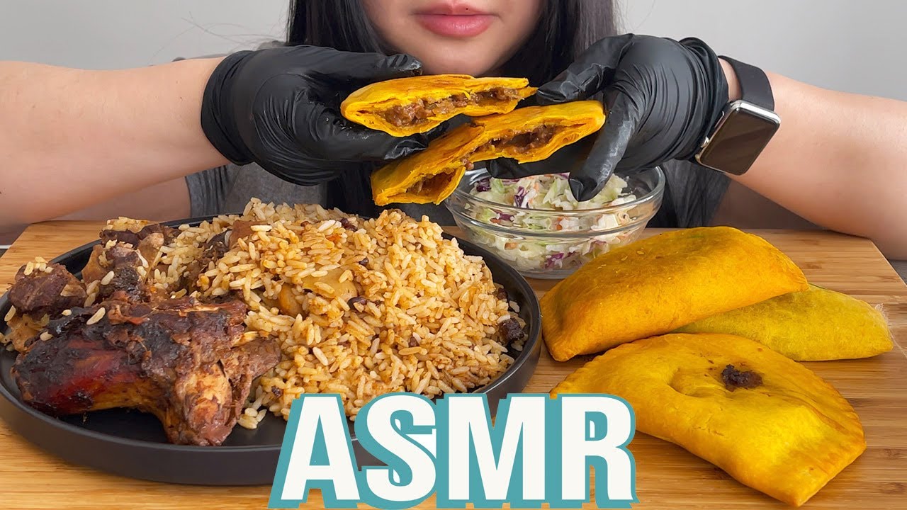 ASMR JAMAICAN FOOD FEAST | JERK CHICKEN, OXTAIL AND RICE | BEEF & VEG ...