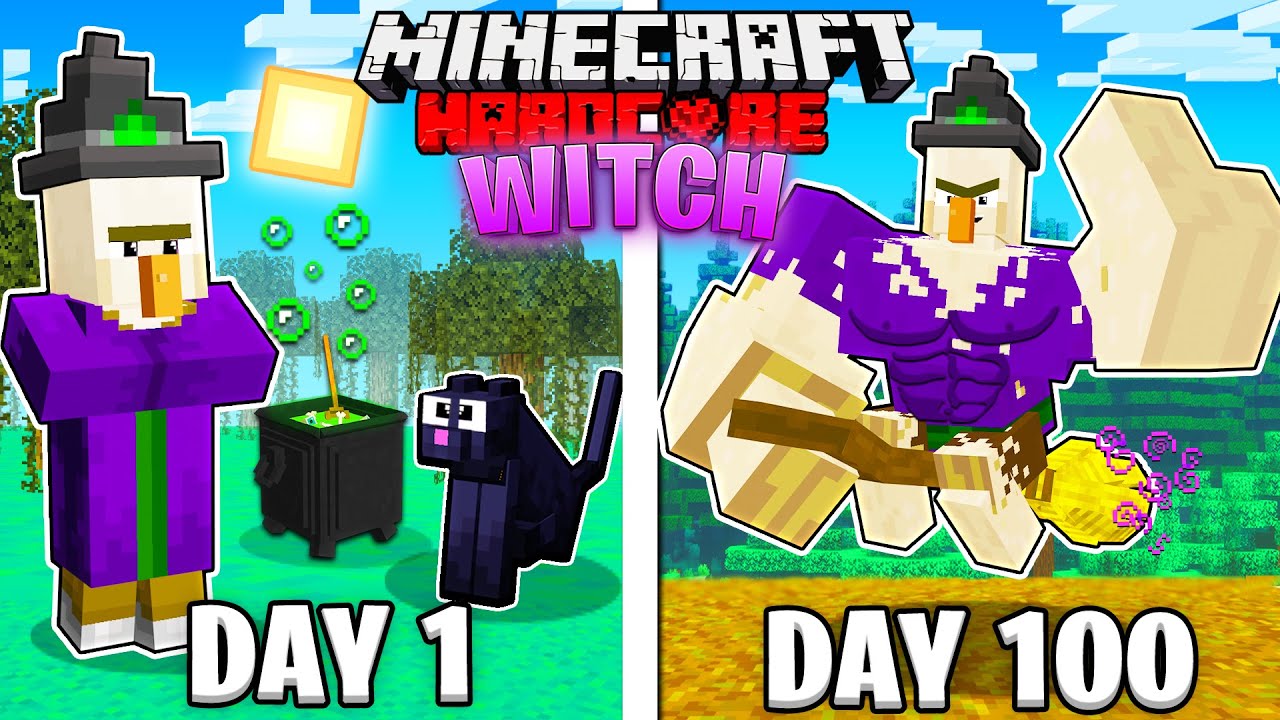 I Survived 100 Days as a WITCH in HARDCORE Minecraft! - YouTube