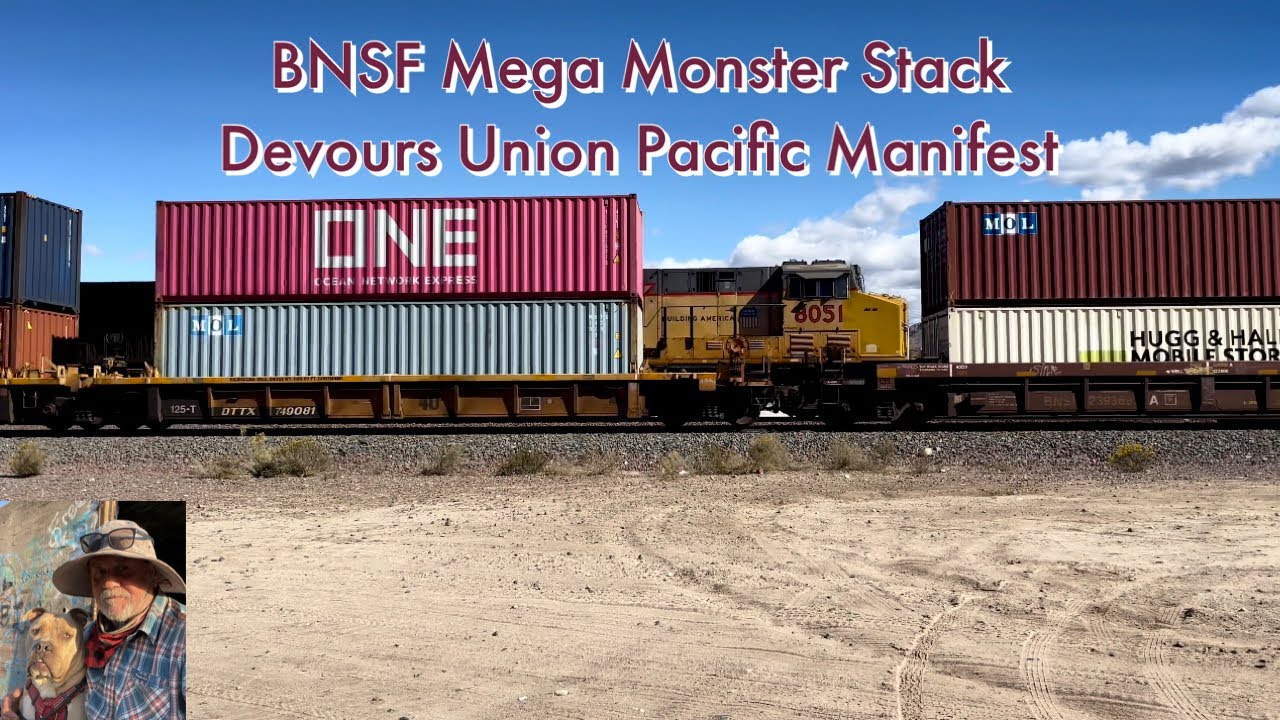 7 Locomotives Mega Monster BNSF Stack Dwarf’s Burley Union Pacific Manifest As Trains Converge ...