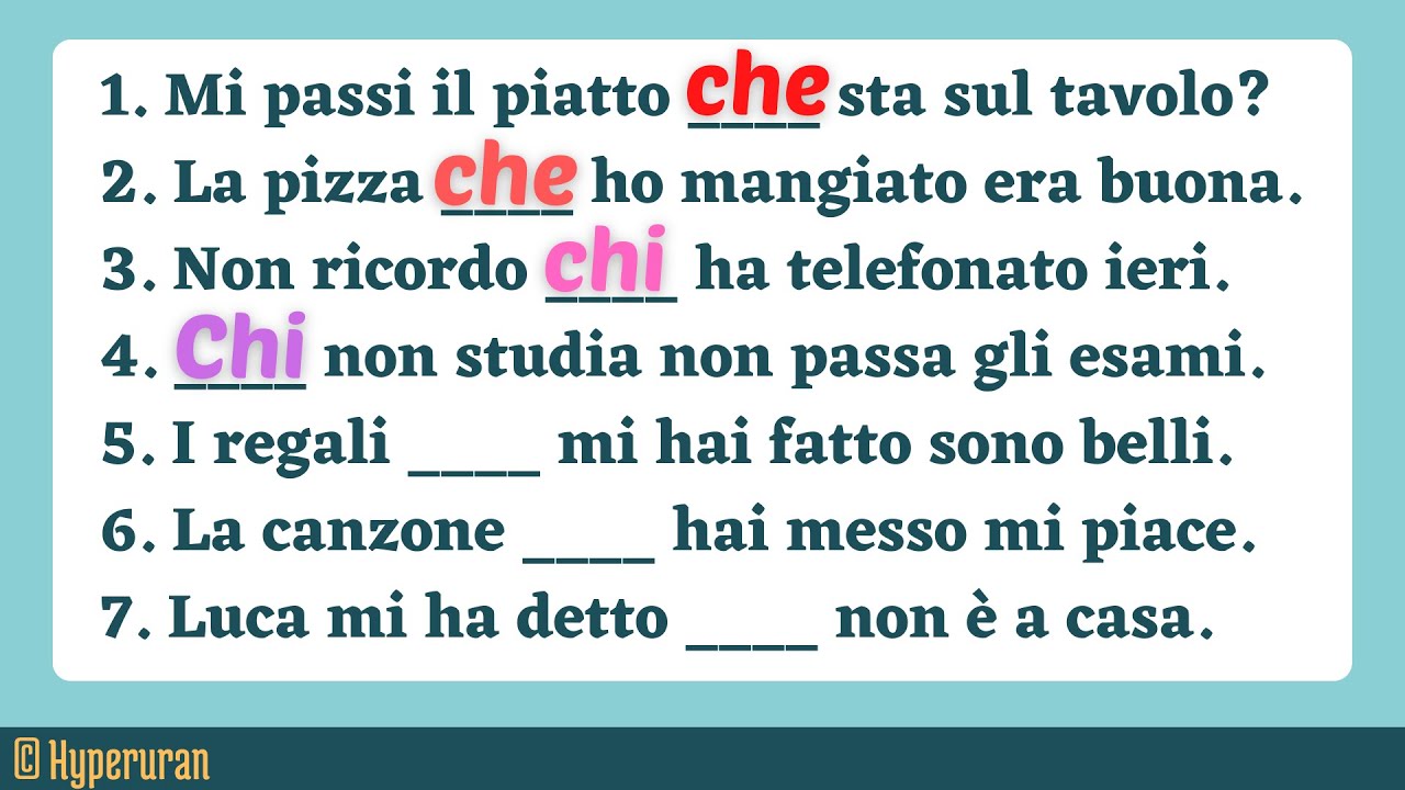Italian how to choose between CHI and CHE | Pronouns/Linking words A2 ...