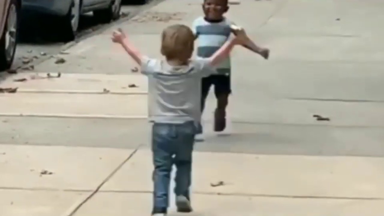 Two 2-year-old boys running towards each other and hugging - YouTube