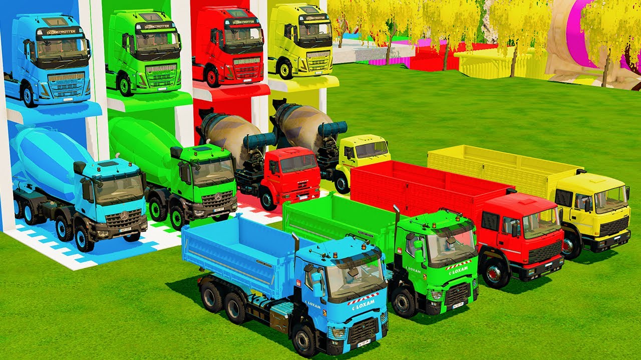 Garage with Colors - ALL MIXER TRUCK WITH DOUBLE FLATBED TRAILER TRUCK ...