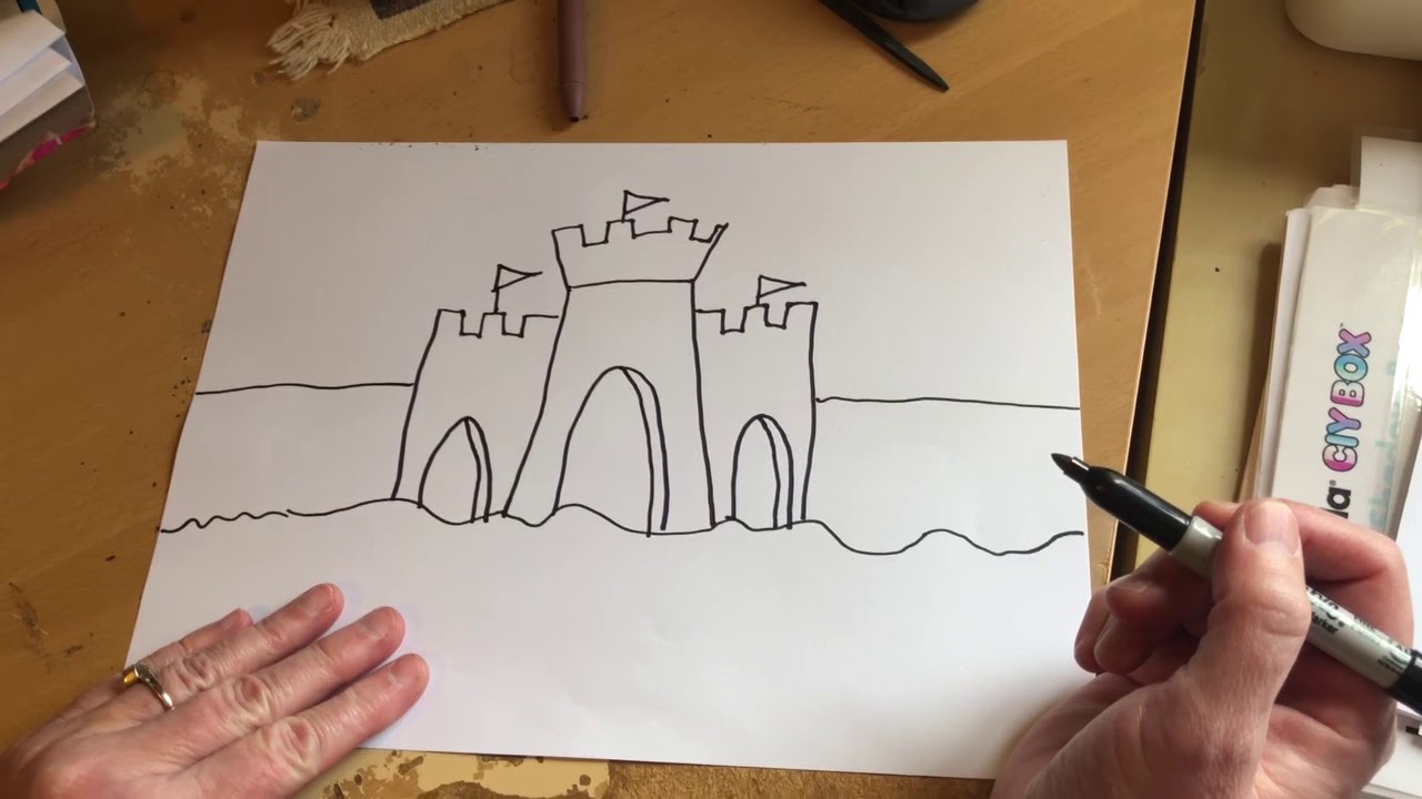 Easy Sandcastle Draw Along - YouTube