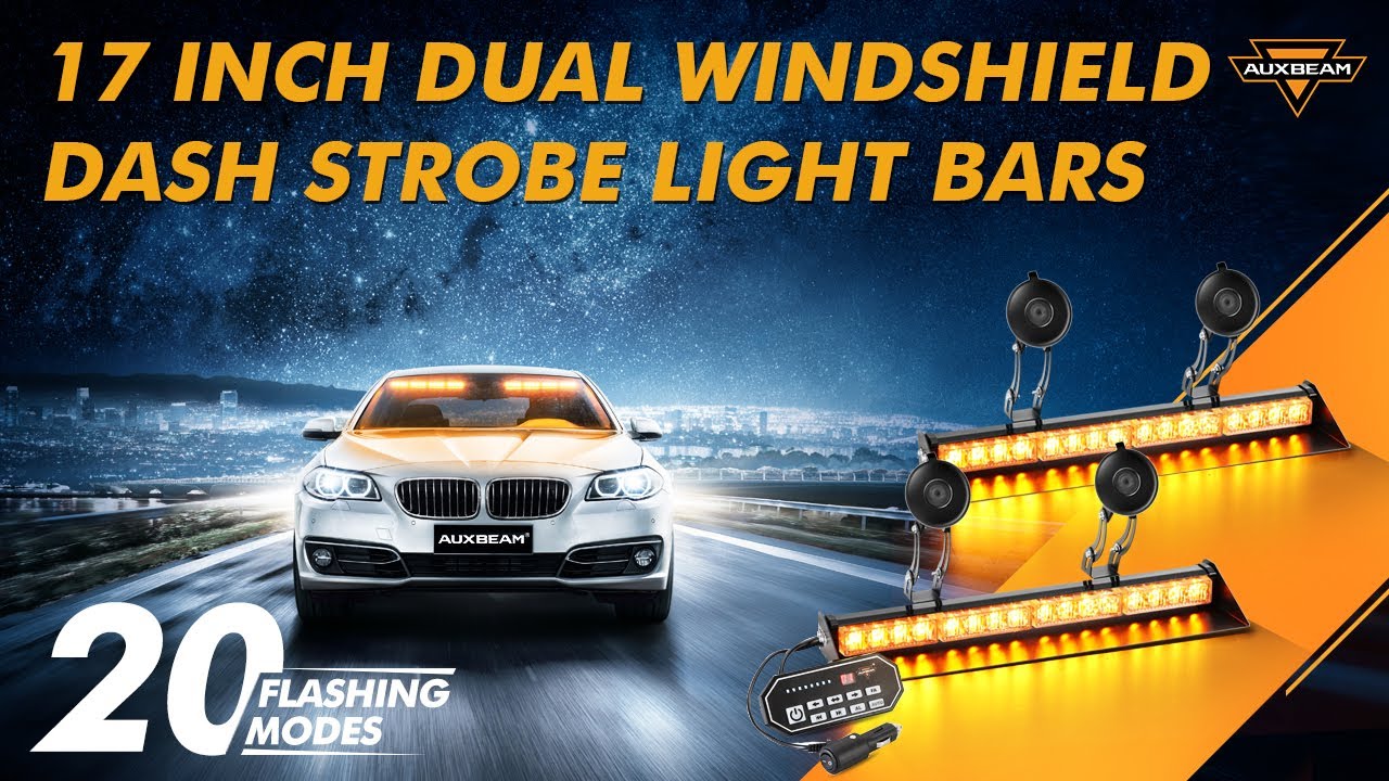 Auxbeam® 17" Dual Windshield Dash Amber Strobe Light Bars 20 Flashing ...