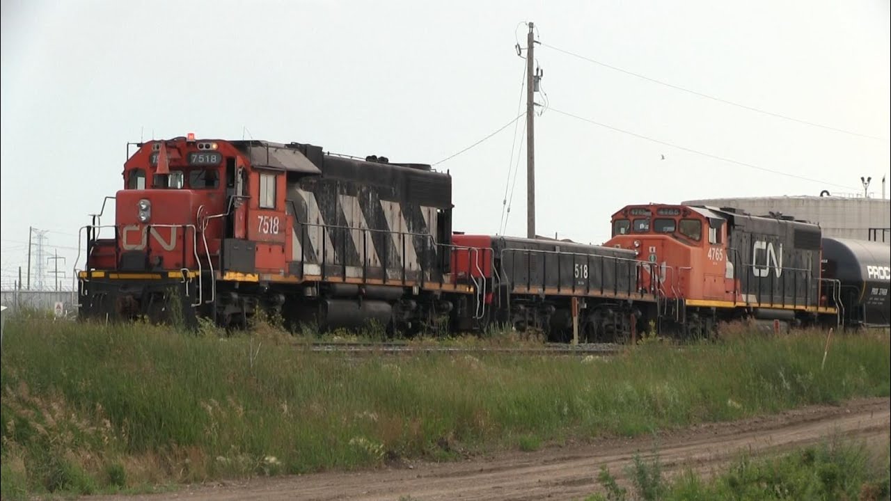 CN Train Spotting HD: CN 7518 518 & 4765 Switches At East Edmonton 4/12 7/4/15 - YouTube