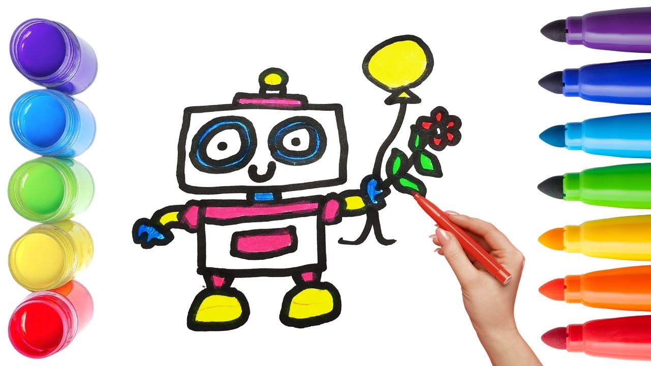How To Draw cute ROBOT Drawing, Painting & Coloring For Kids and ...