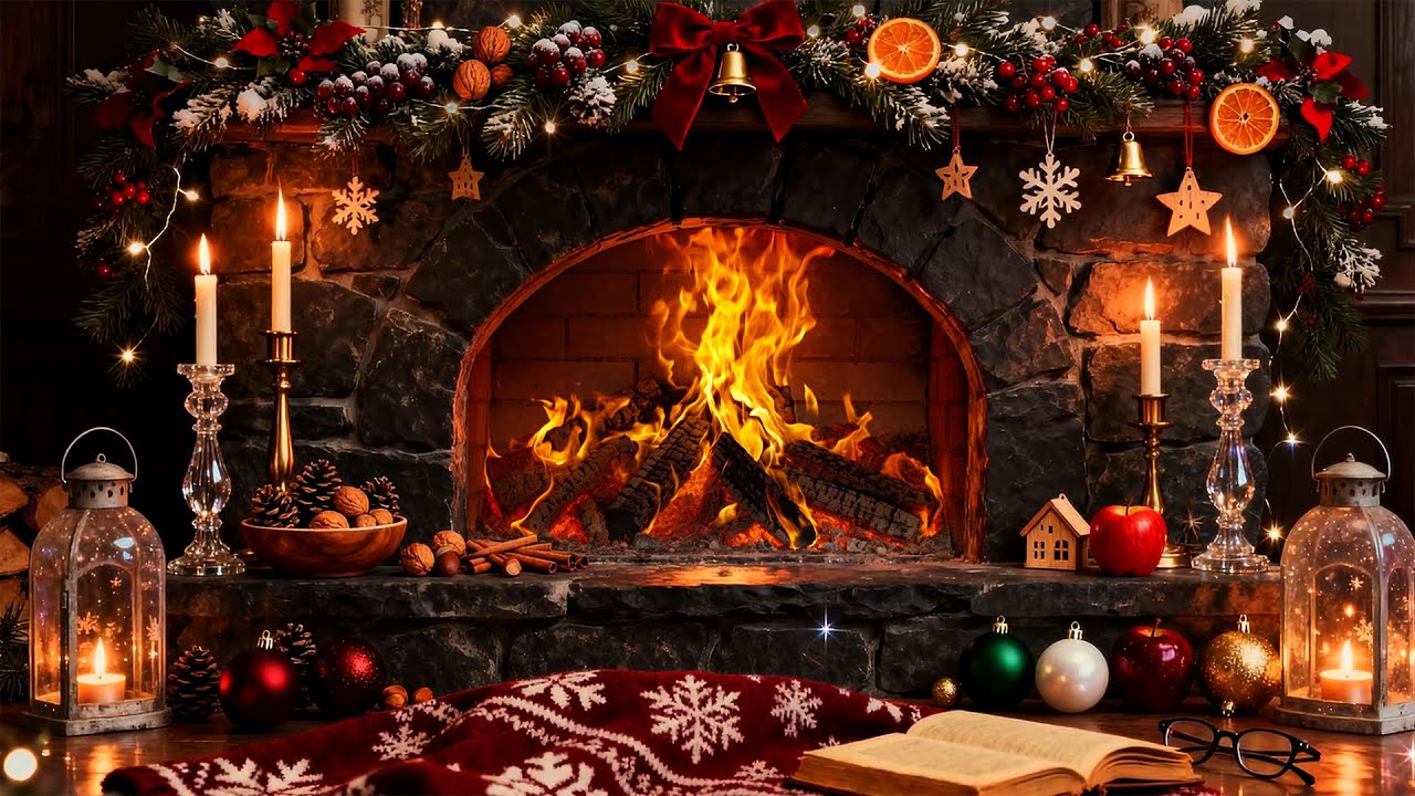 Cozy Christmas Fireplace Ambience 🔥🎄 Warm Crackling Fire & Holiday ...