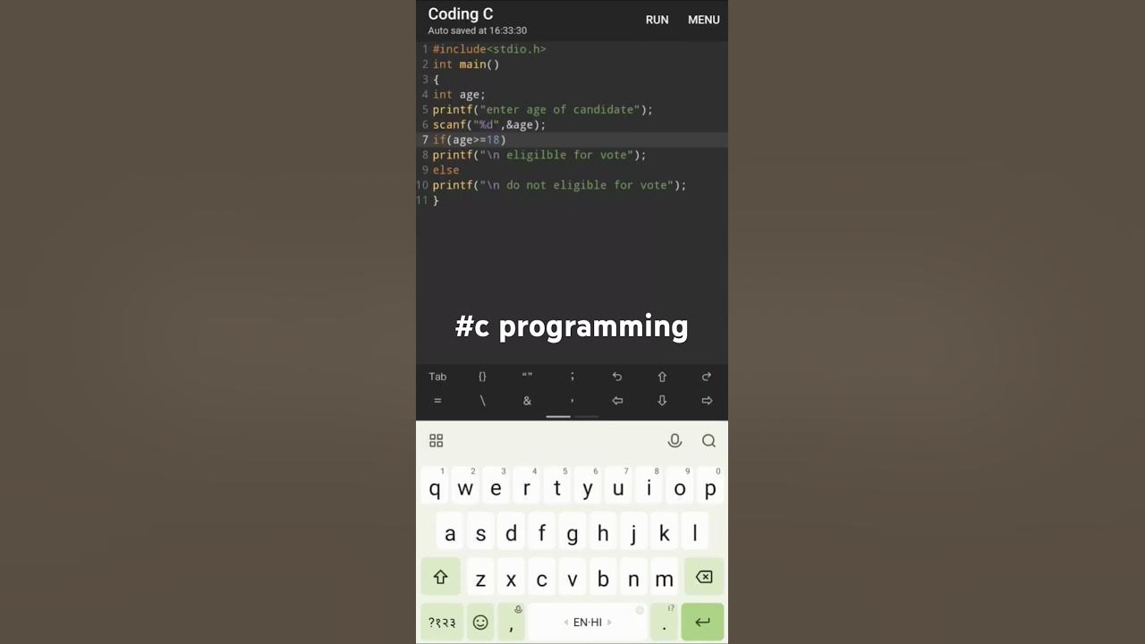 C program to find candidate is eligible for vote or not based on if...else statement - YouTube