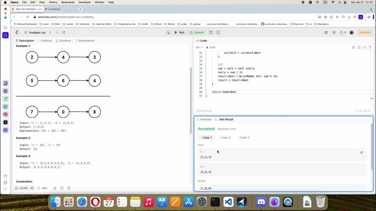Leetcode 2 Add Two Numbers Linked List Go Youtube