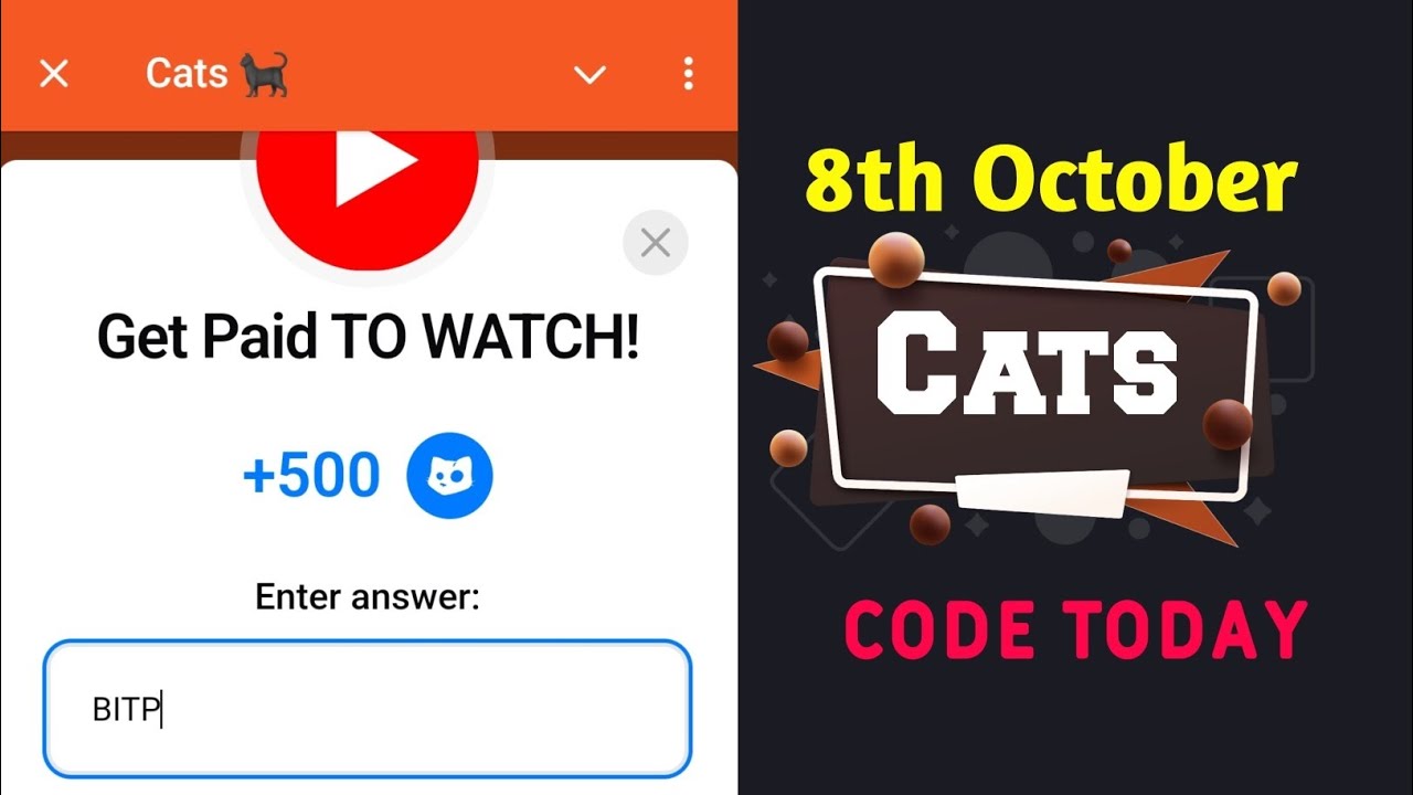 Cats Youtube Code Today | How to Withdraw Cats |8 Oct Video Code | Get ...