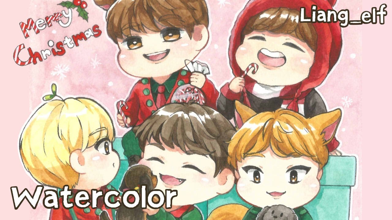 SHINee Christmas Fanart【Watercolor speedpaint】 - YouTube