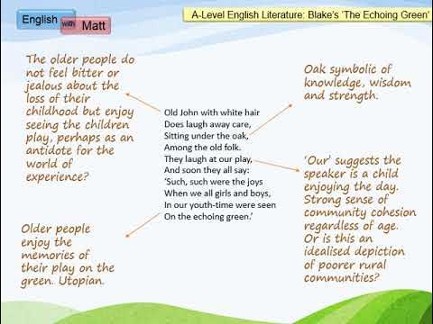 65. 'The Echoing Green' by William Blake (A-Level) - YouTube