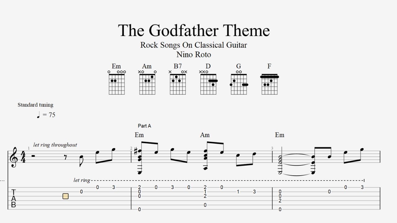The Godfather Theme - Classical Guitar TAB | Learn Rock Songs on ...