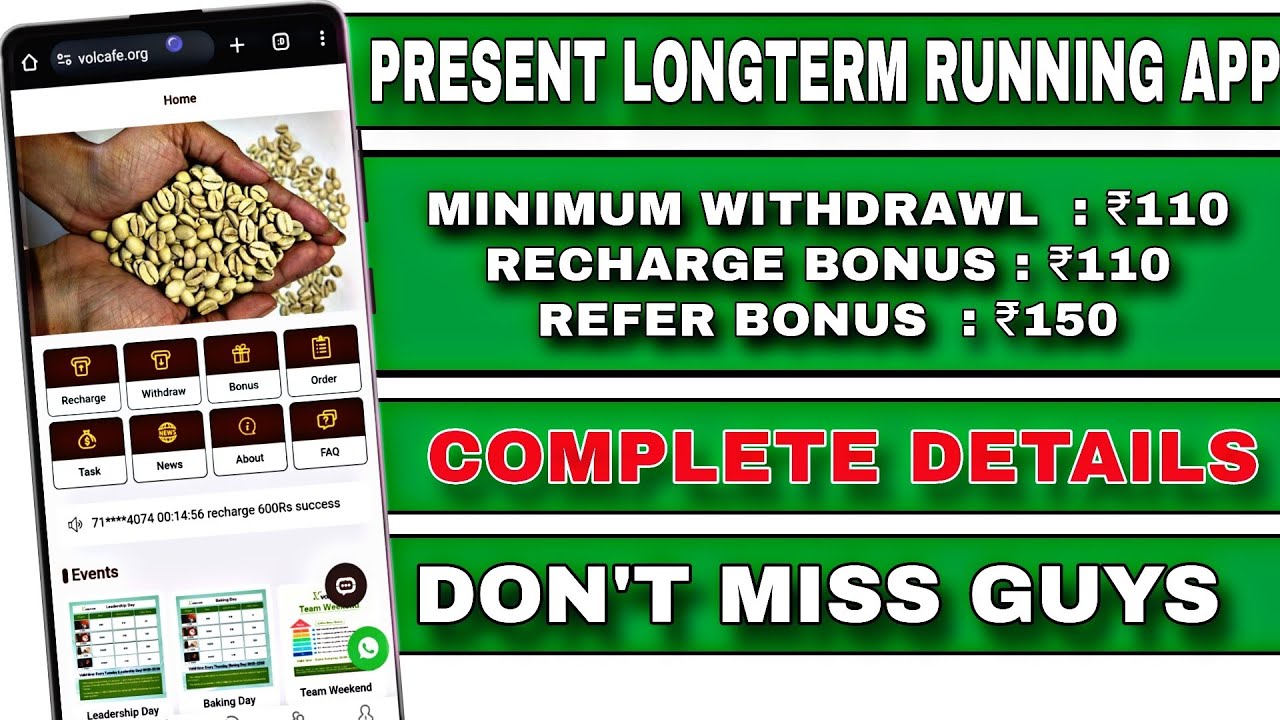 Volcafe Earning Application Withdrawal Whirlpool|Volcafe app see paise ...