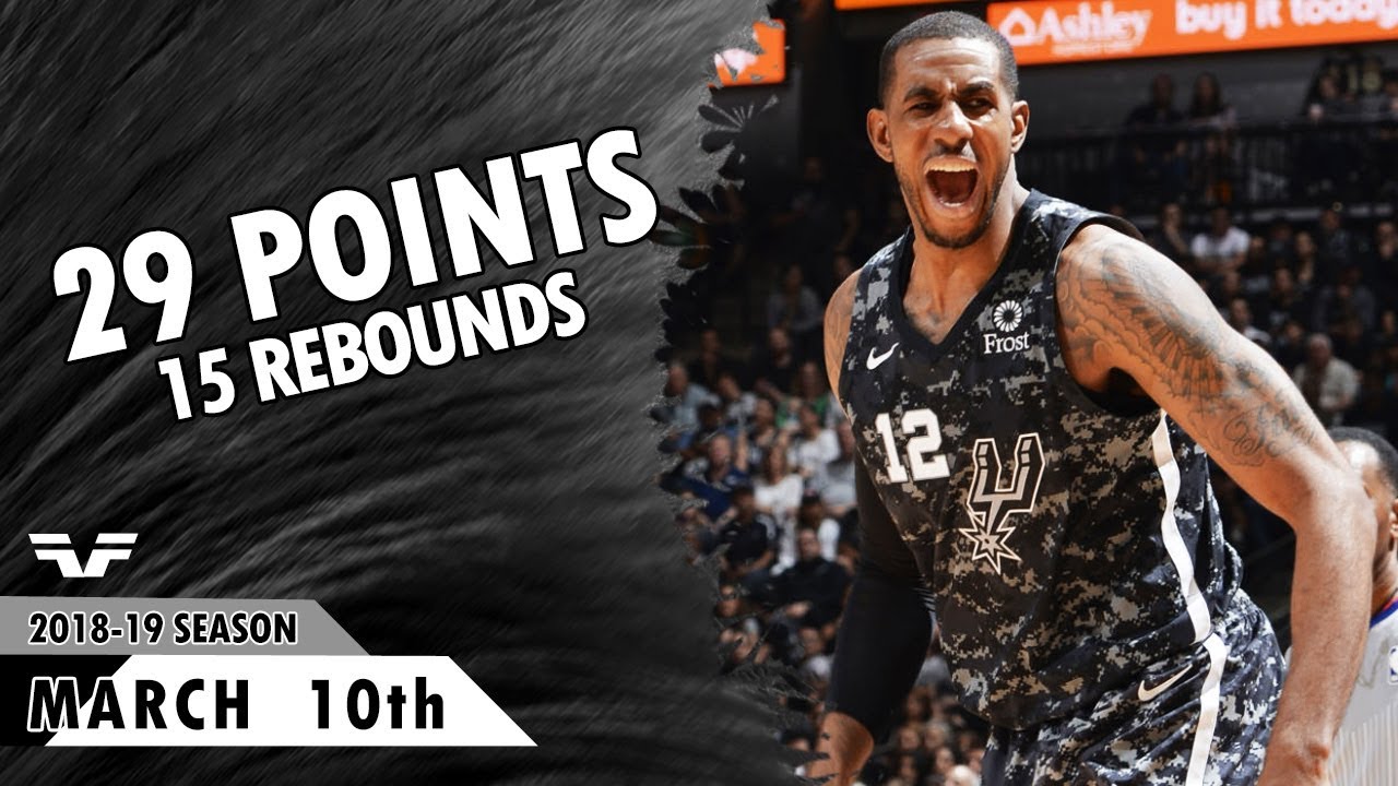 LaMarcus Aldridge - 2019.03.10 - Bucks vs Spurs - 29 Pts, 15 Rebs - YouTube