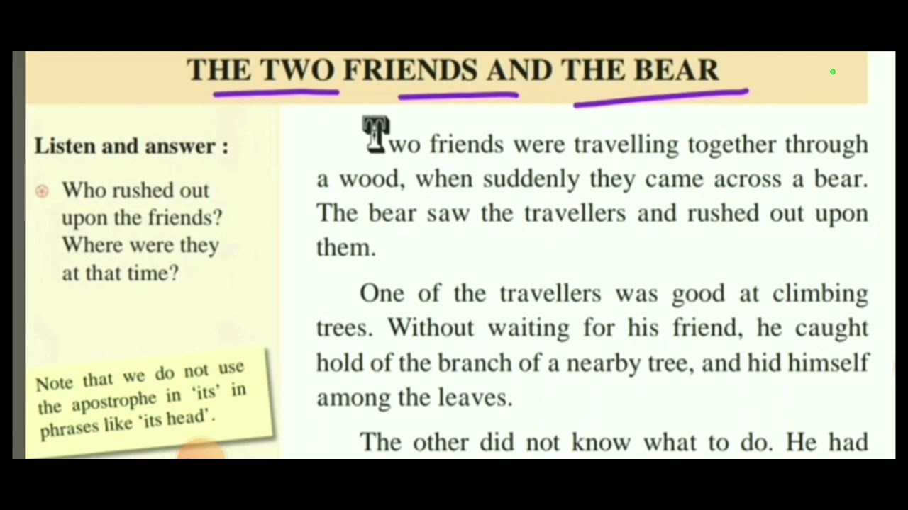2.2 Two fables / two fables 7th class/ the two friends and bear story ...
