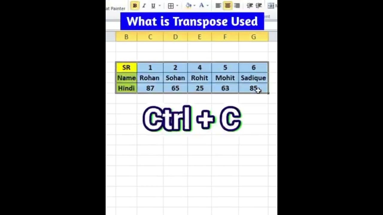 Transpose use in excel, Row table conversation in column#excel # ...