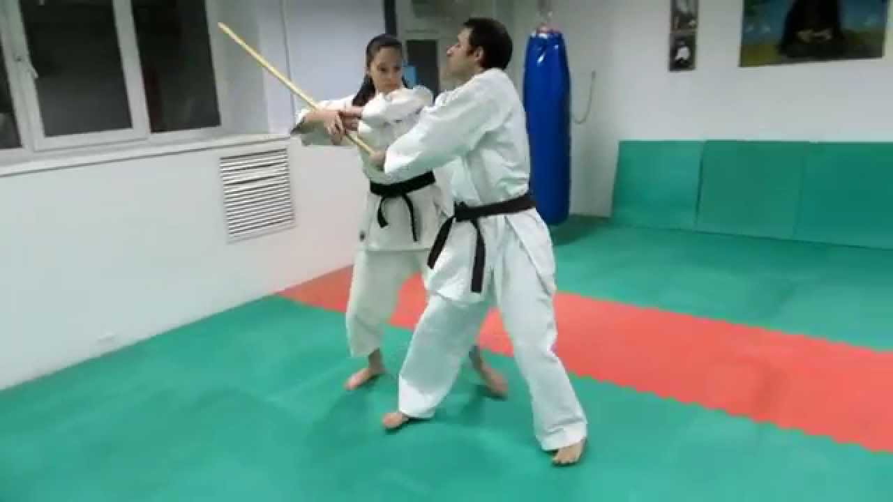 DrobyshevskyKarateSystem:Gankaku-Bunkai-8-Gedan Shuto Uke-Stick Defense ...