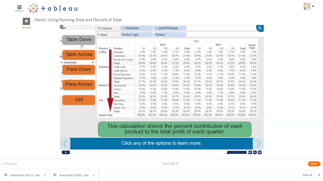 Using running total and percent of total in Tableau - YouTube