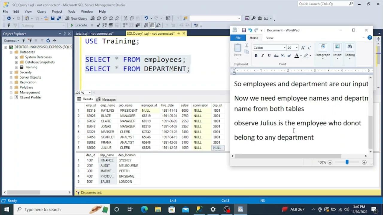 List all employee names and all department names. - YouTube