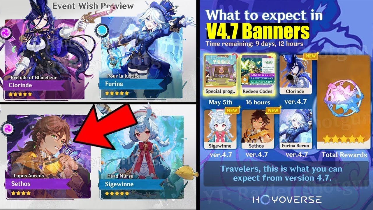 Genshin Impact 4.7 Banners (Furina, Sethos, Clorinde, Sigewinne Reruns ...