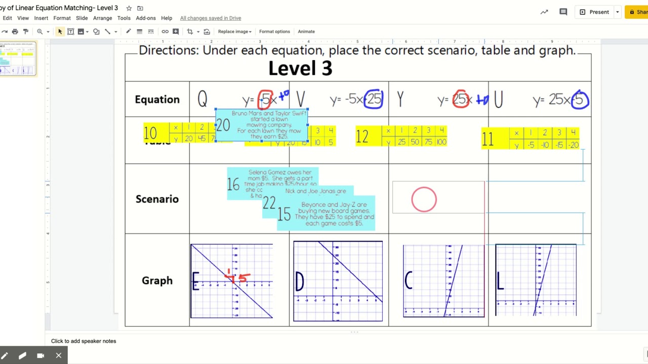 Answer Key Linear Equation Matching- Level 3 - YouTube