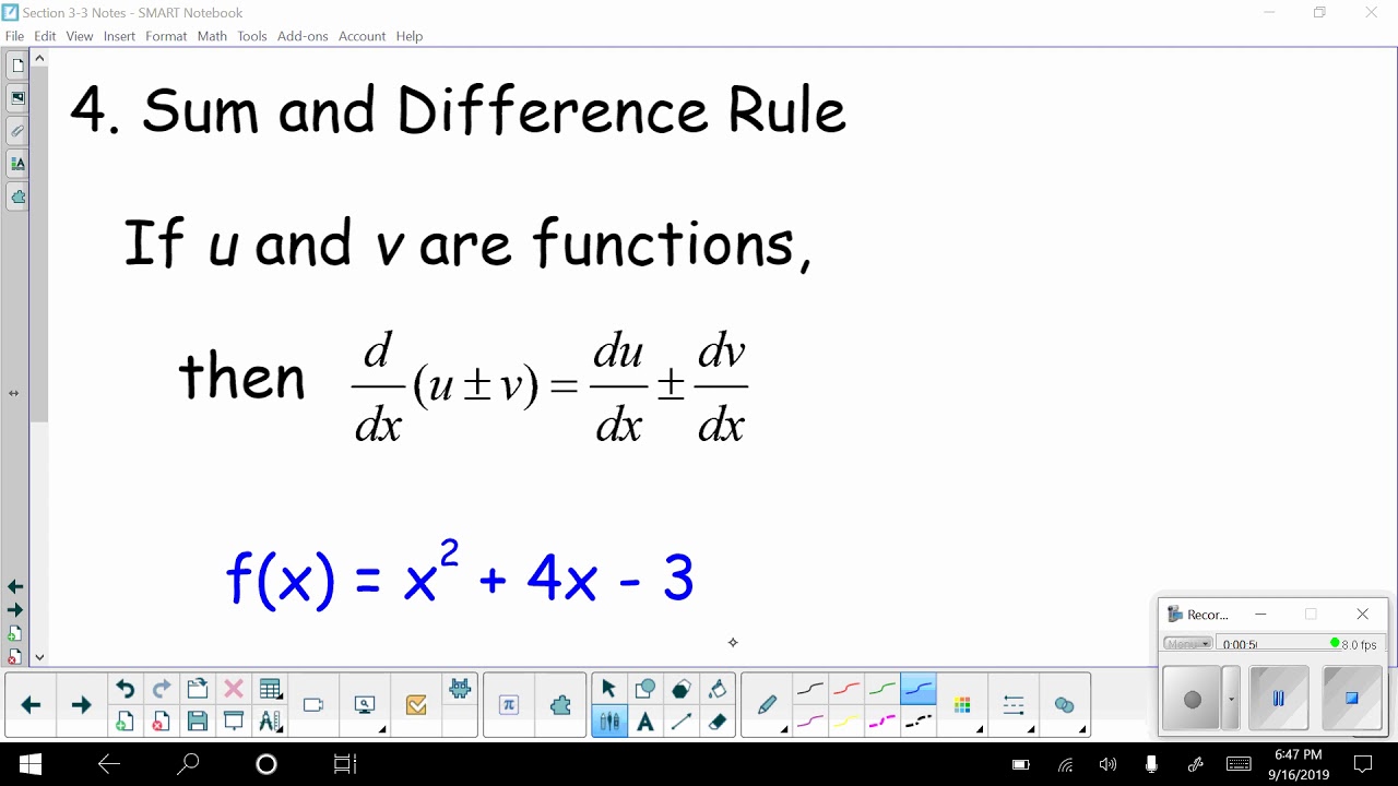 Derivative Rule 4 Sum And Difference Youtube