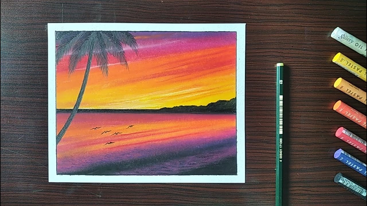 Menggambar Pemandangan Sunset Pantai | Drawing a Beach Sunset View ...