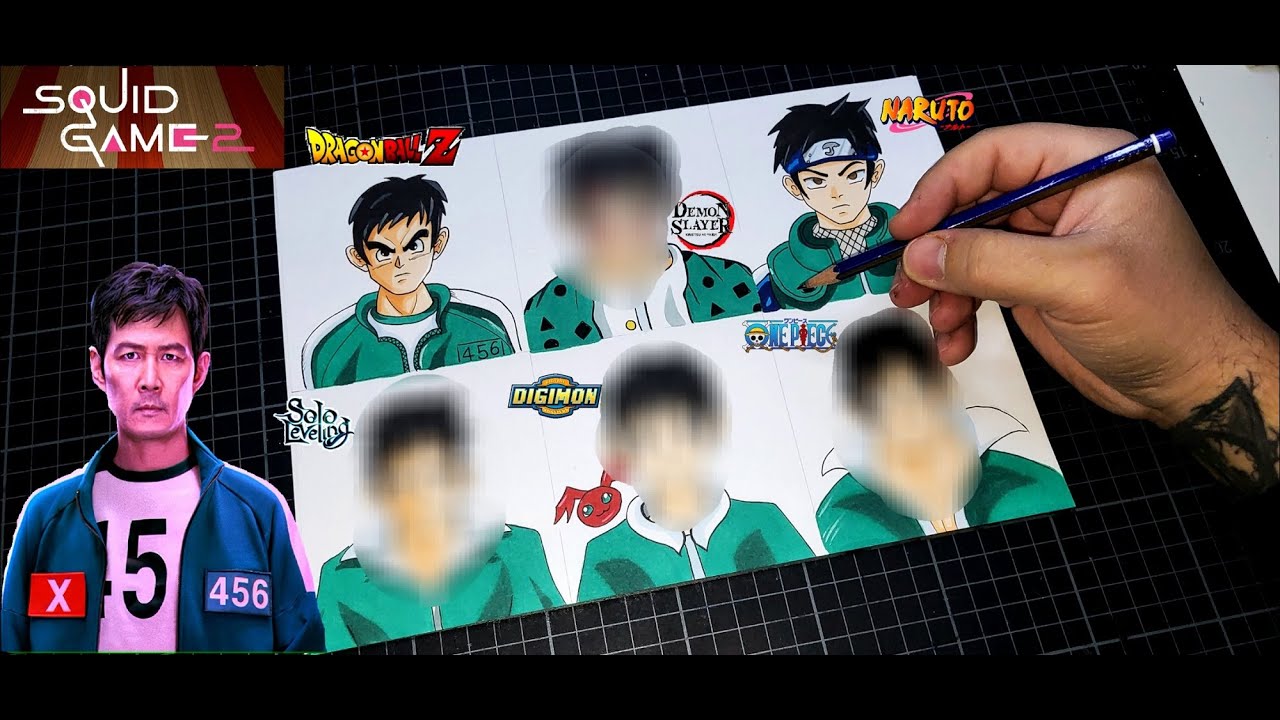 Drawing Player 456 Seong Gi-hun in Anime Style | Squid Game - YouTube