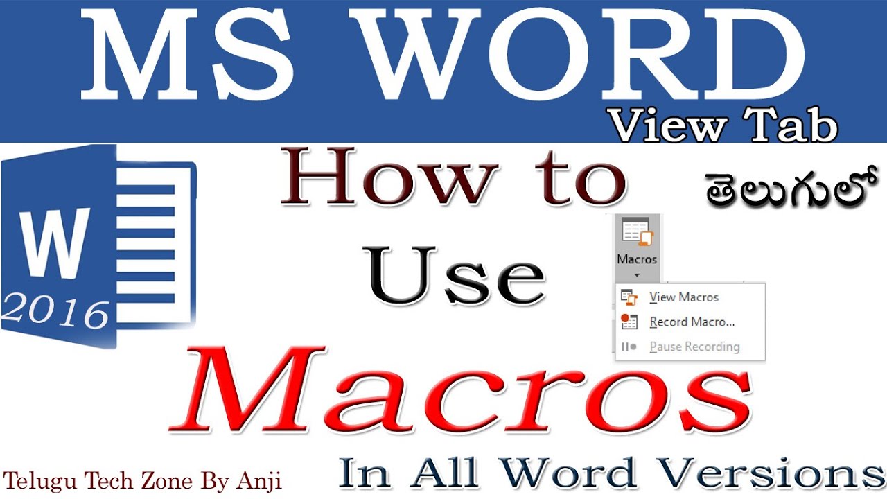 Macros In MS WORD In Telugu MS Word 2016 Tutorial In Telugu How To Macros In MS WORD In Telugu MS Word 2016 Tutorial In Telugu How To