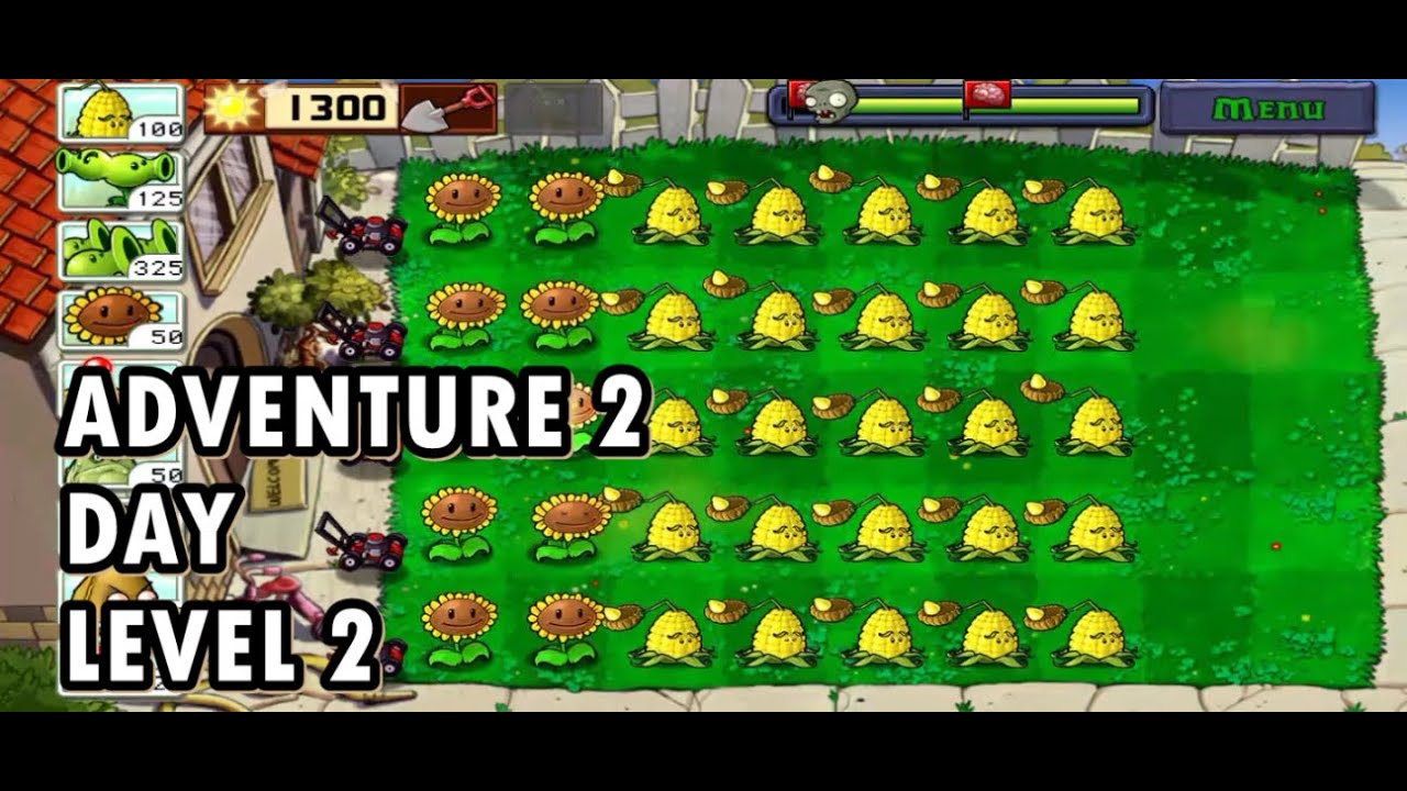 PvZ ADVENTURE 2 (DAY) LEVEL 2 - YouTube
