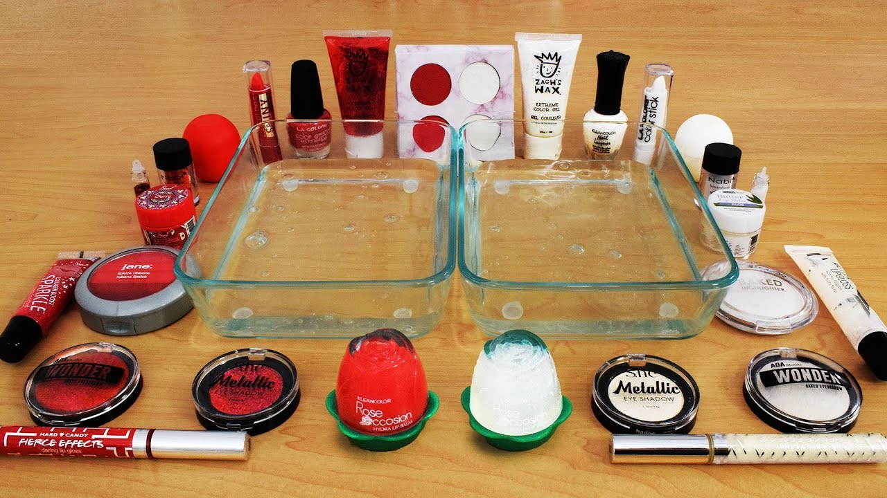 Mixing Makeup Eyeshadow Into Slime ! Red vs White Special Series Part ...