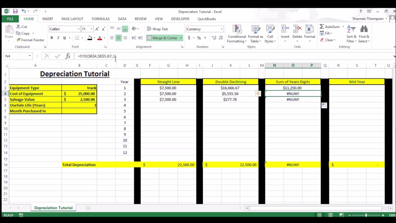 Depreciation Methods Using Excel Formulas YouTube Depreciation Methods Using Excel Formulas YouTube