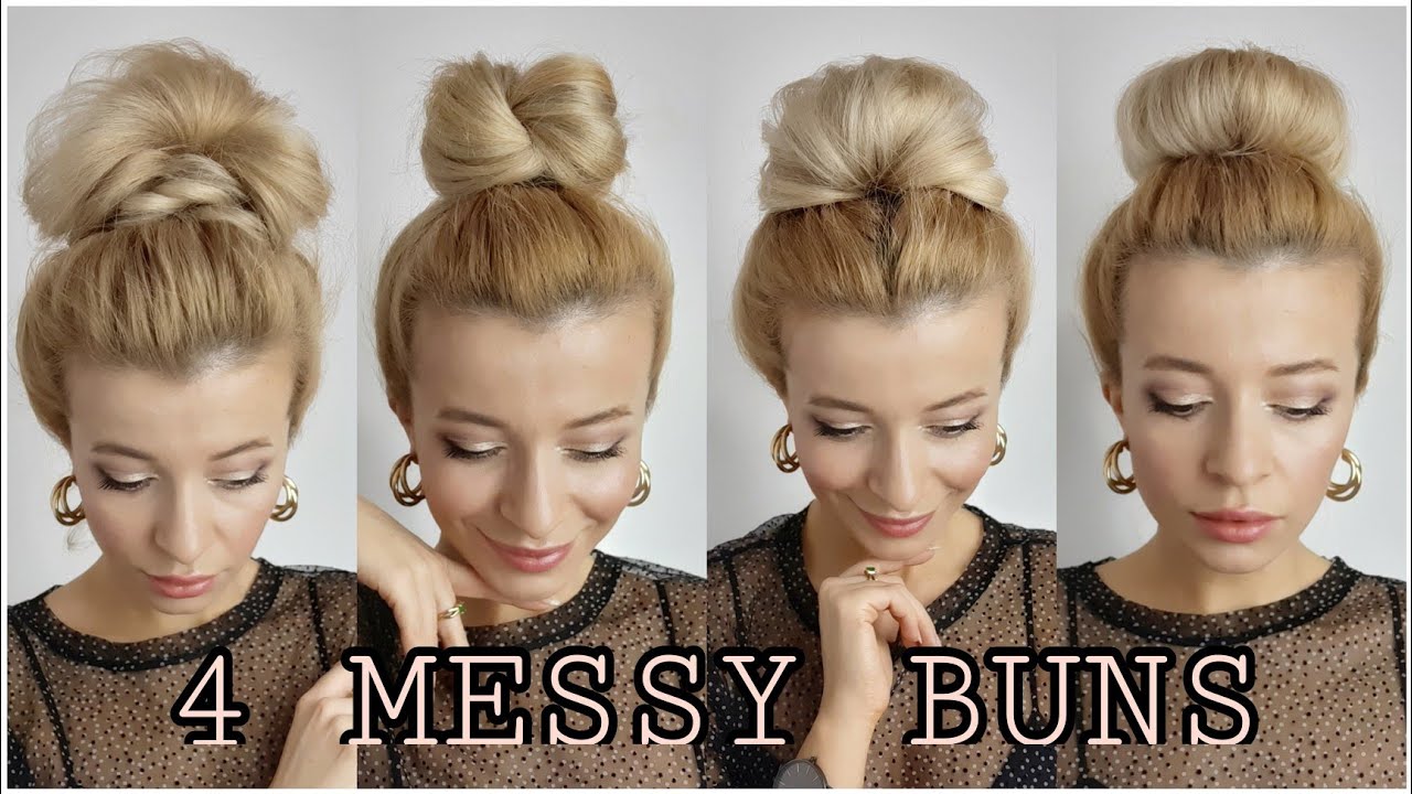 4 MESSY BUNS MEDIUM AND LONG HAIRSTYLES - YouTube