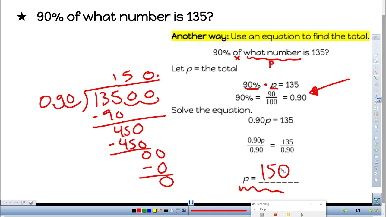 Lesson 6-6 (6th): Finding the Whole Given the Part and the Percent ...