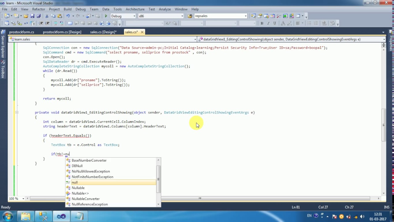 How To Create Auto Complete String Collection Using Data Grid View In C Net Windows Application 2940